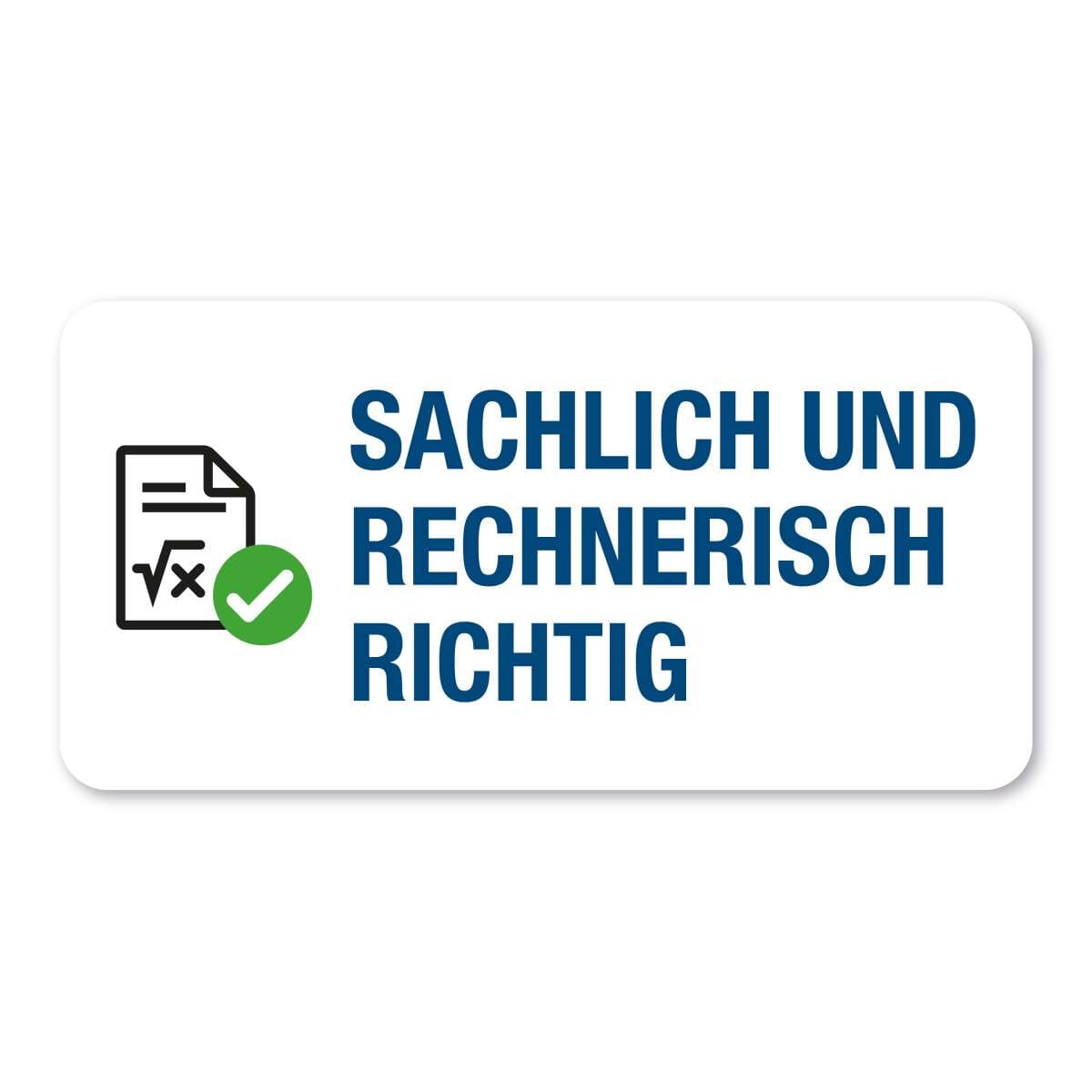 Aufkleber mit Piktogramm "Sachlich und rechnerisch richtig ...