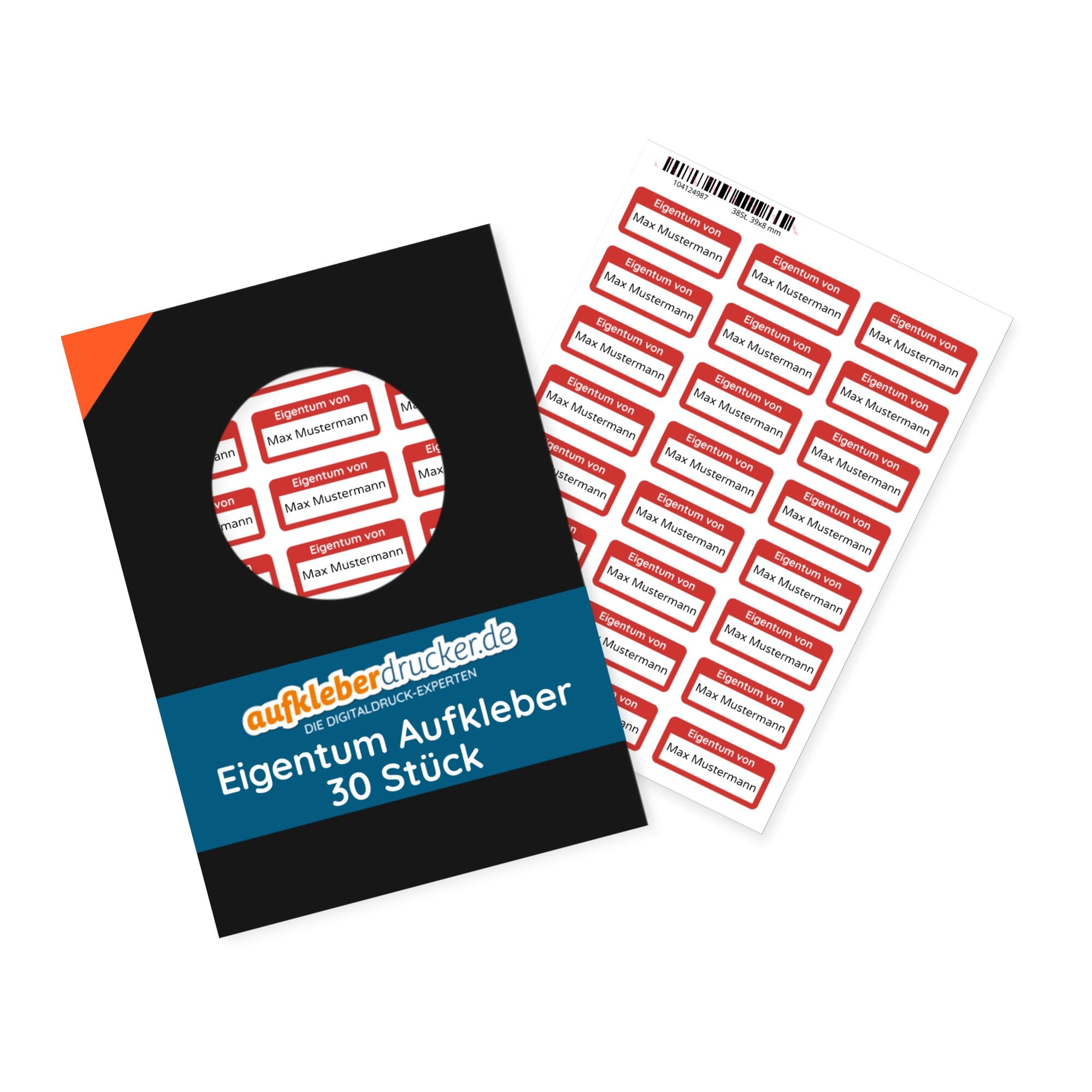 Personalisierte Eigentum-Aufkleber klein 30x13 mm / Inventar Aufkleber | aufkleberdrucker.de